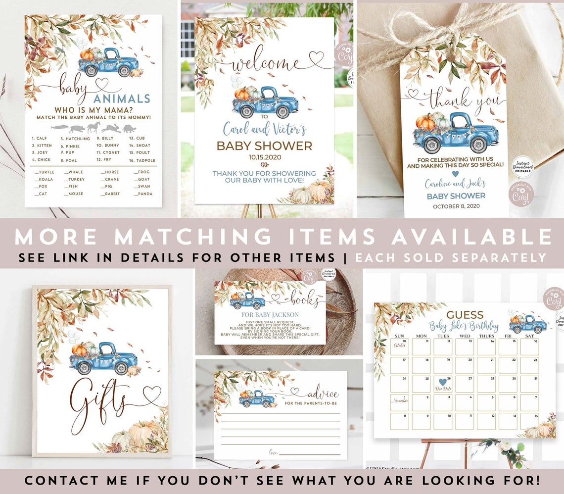 Fall Pumpkin Blue Truck Baby Shower Word Search Game Fall Baby - Etsy