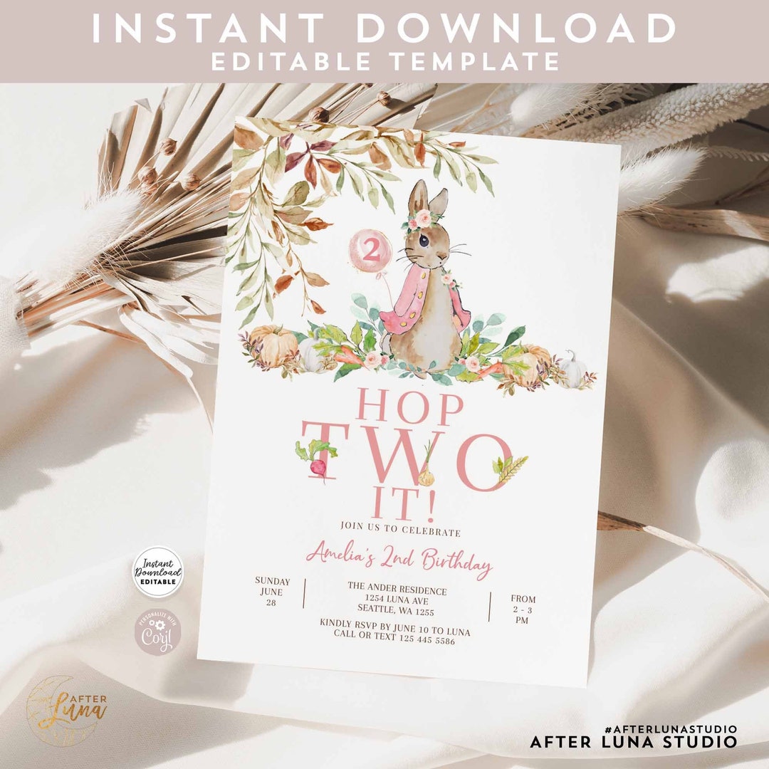 Editable Fall Pumpkin 2nd Birthday Hop TWO It Flopsy Peter Rabbit ...