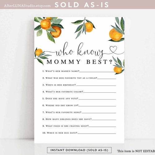 Orange Twins Trivia Citrus Baby Shower Trivia Game Printable | Etsy