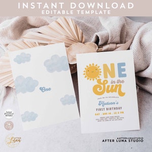 Editable Boy One in the Sun Birthday Invitation Little Sunshine ...