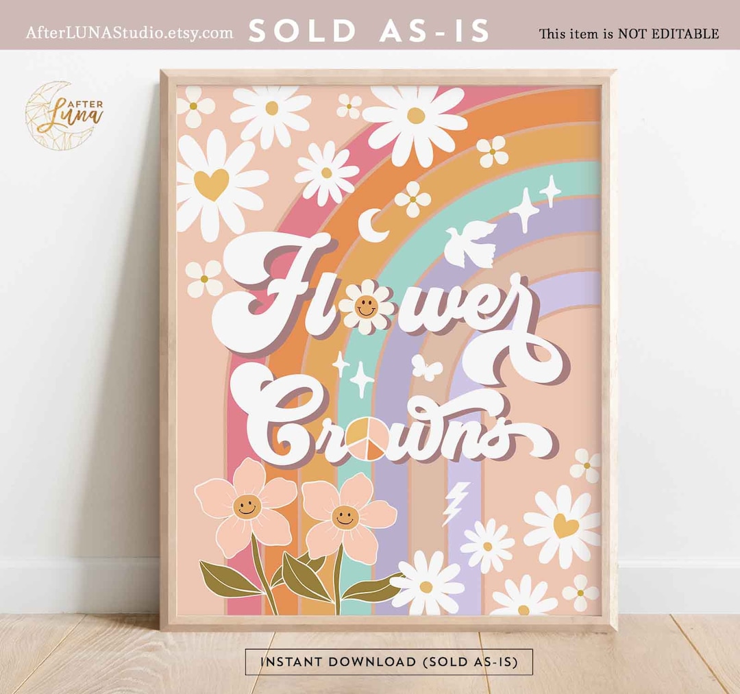 Groovy Birthday Party Decor 70' Daisy Flower Crowns Sign Decor Groovy ...