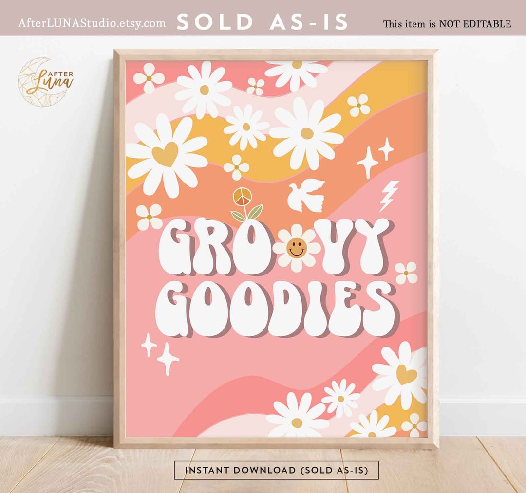 Pink Groovy Birthday Party Decor 70' Daisy Groovy Goodies Sign Decor 70 ...