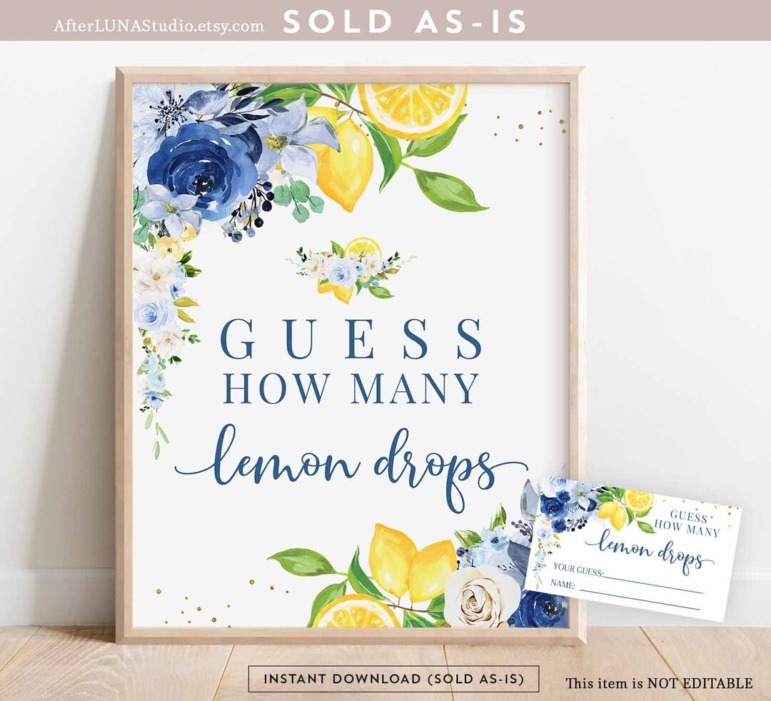 Blue Floral Lemon Guess How Many Lemon Drops Printable Citrus She Found ...