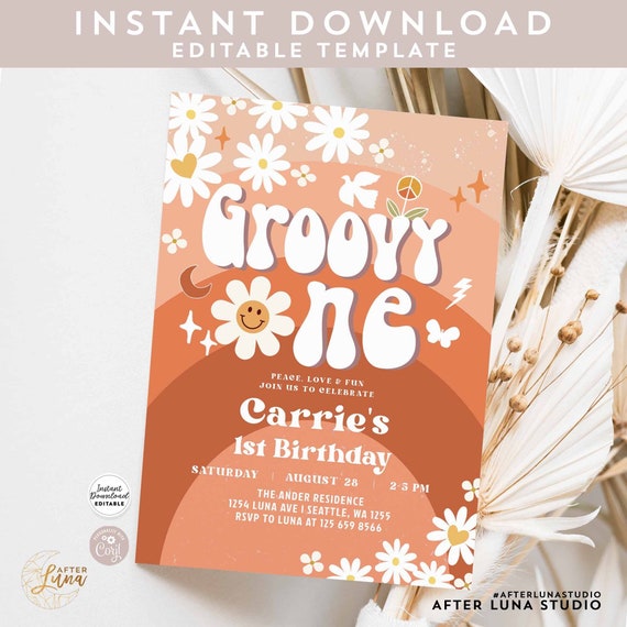 Editable Fall Groovy ONE 1st First Birthday Invite Groovy - Etsy