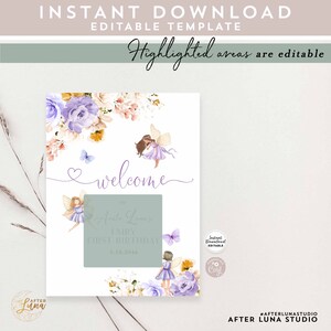 Editable Purple Lavender Fairy Birthday Decor Decoration Baby Shower ...