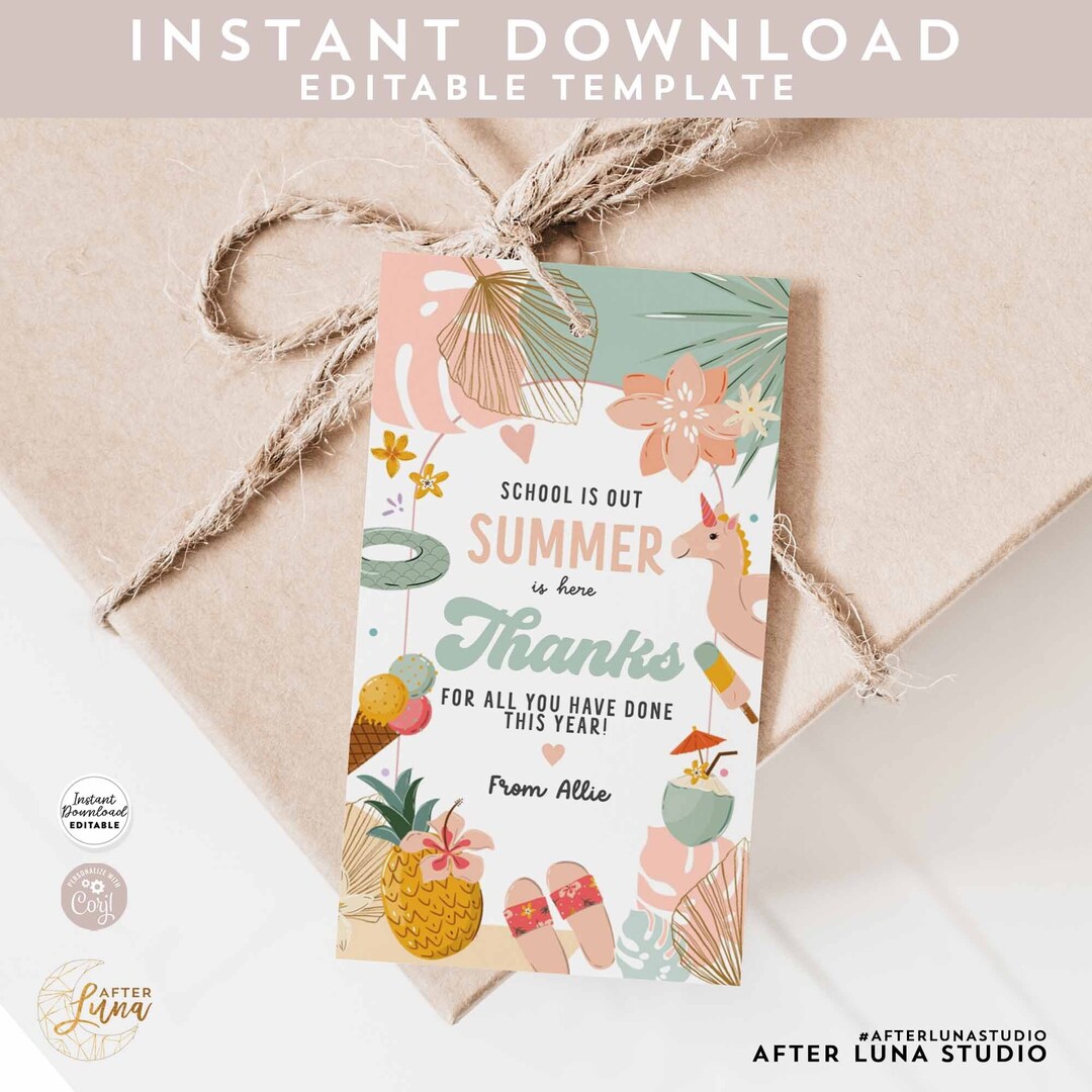Editable Summer Teacher Appreciation Gift Tags End of Year Thank You ...