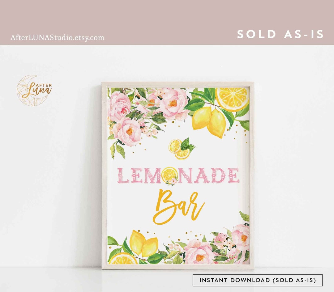 8x10" Lemonade Bar Sign Printable Drink Table Decor Lemon Lemonade ...