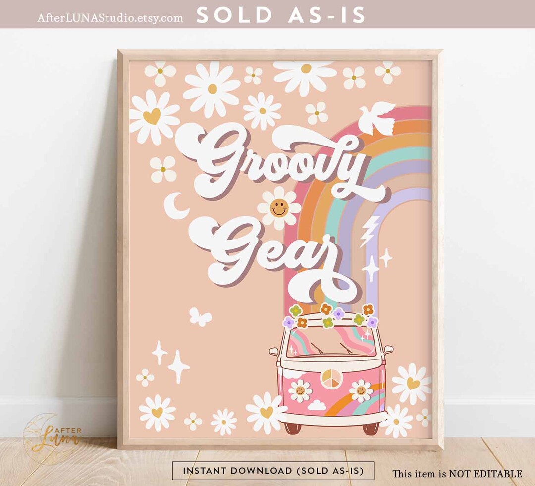 Groovy Birthday Party Decor Pink Groovy Van Daisy Groovy Gear Sign ...