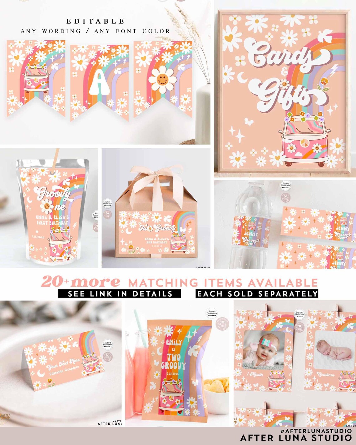 Groovy Birthday Party Decor Daisy Groovy Van Tattoo Station Sign ...