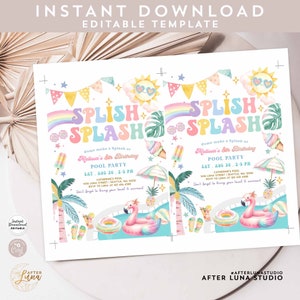 Editable ANY AGE Splish Splash Pool Party Birthday Invitation Girly ...