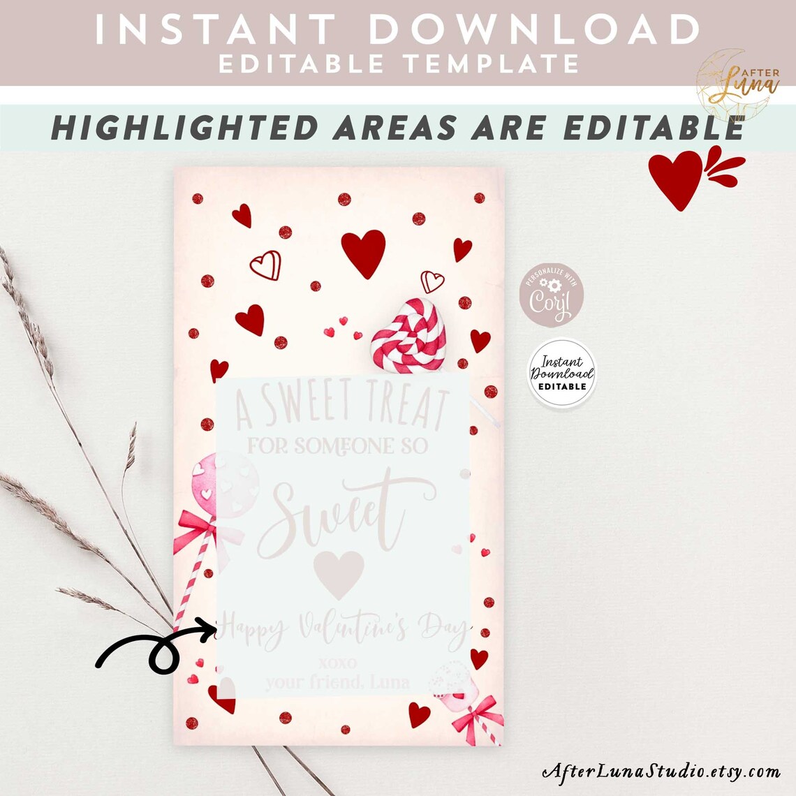 EDITABLE Valentine Sweet Treat Favor Tag Hearts Treat Bag Tag - Etsy Canada