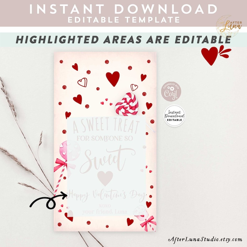 EDITABLE Valentine Sweet Treat Favor Tag Hearts Treat Bag Tag - Etsy Canada