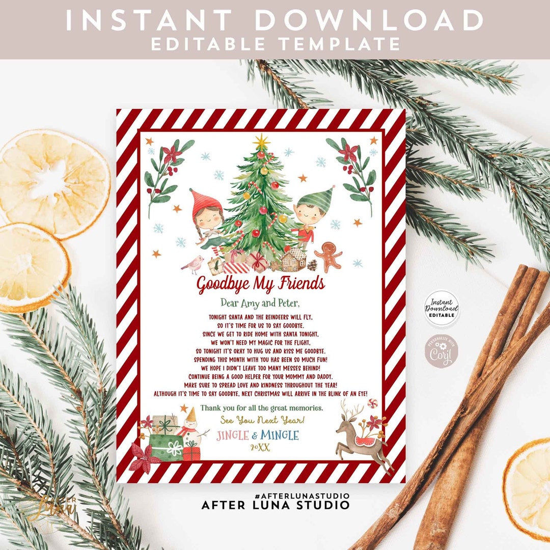 EDITABLE Girl Boy 2 Elves Letter Bye Farewell Goodbye Letter 2 Elf Bye ...