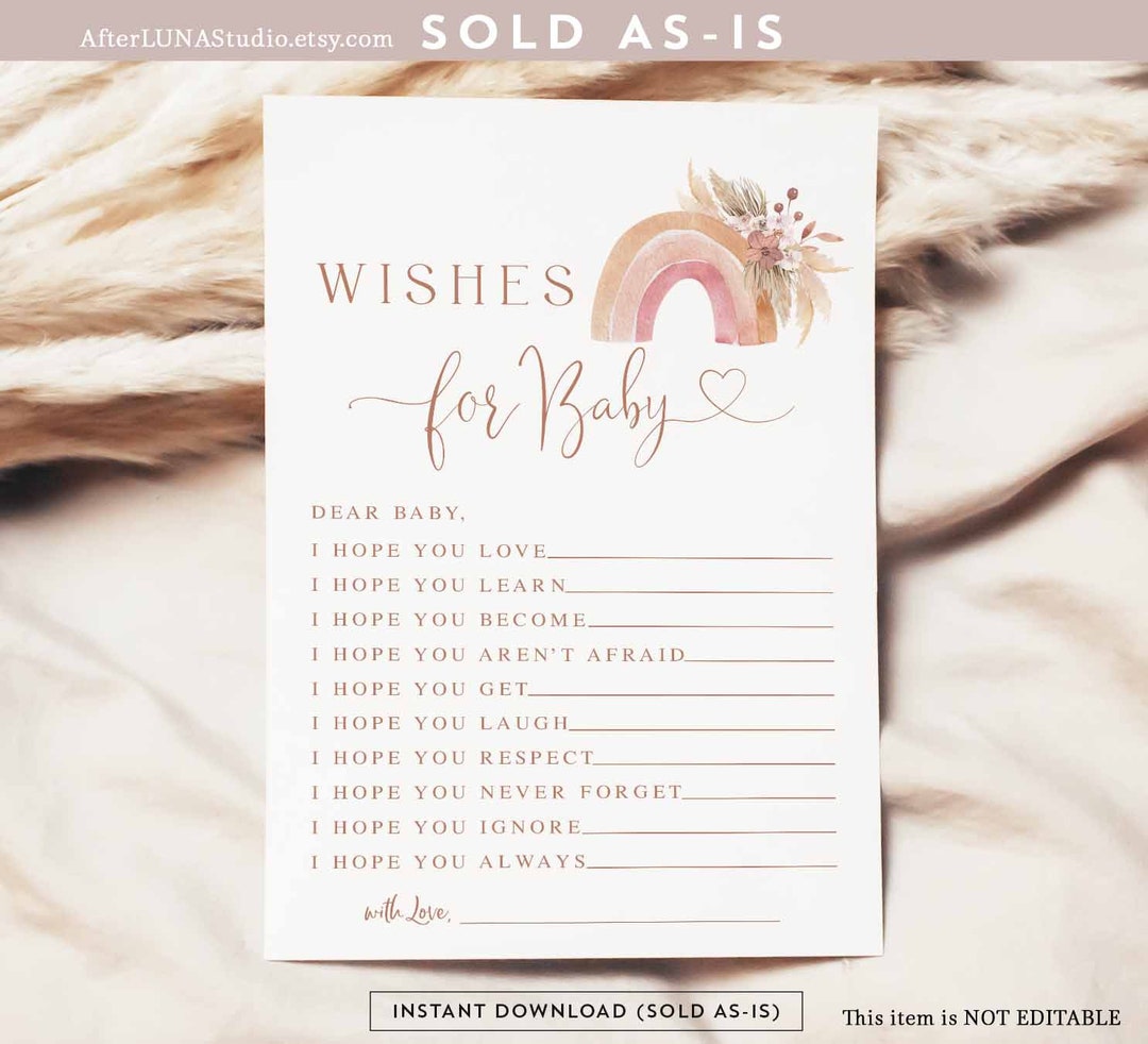 Boho Rainbow Wishes for Baby Wishes Game Pink Pampas Grass Boho Rainbow ...