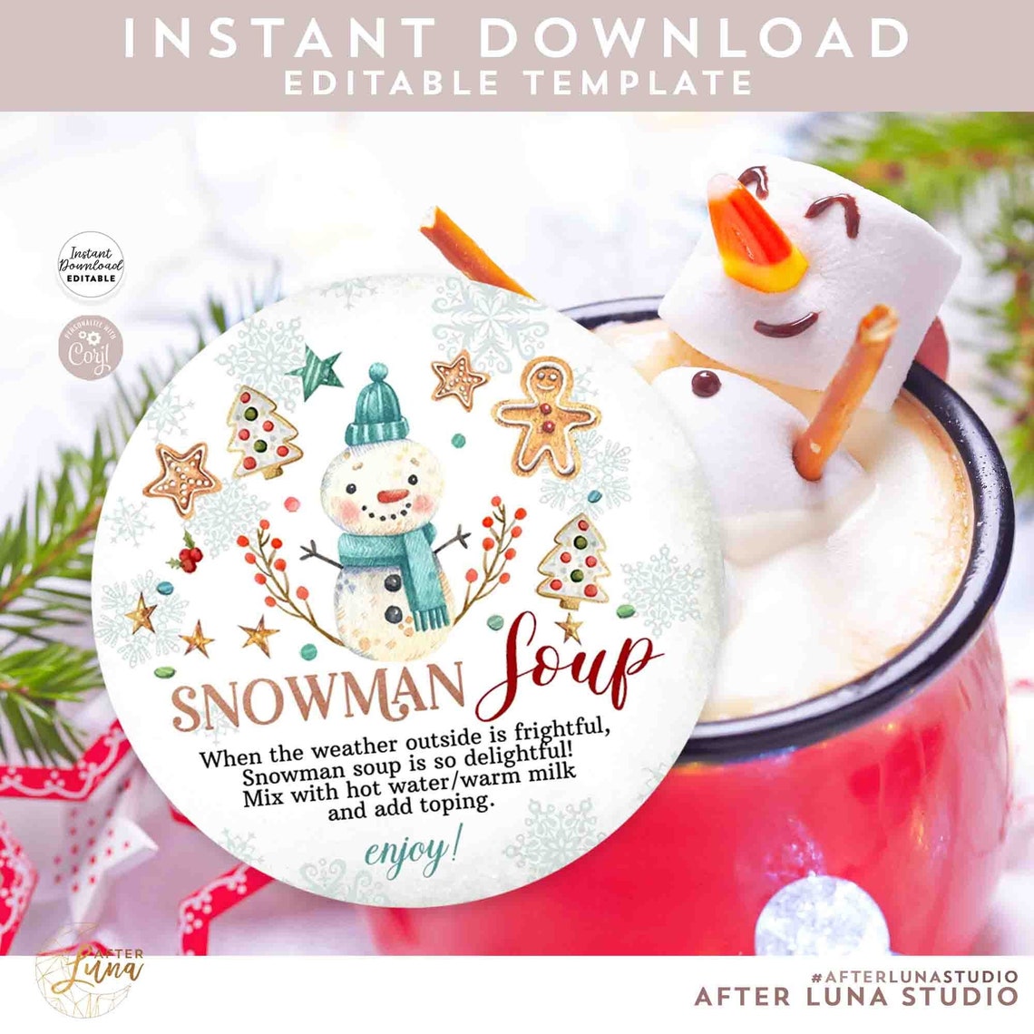 EDITABLE Snowman Soup Hot Chocolate Mix Kids Children Holiday Teacher ...