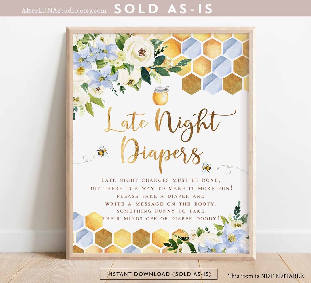 Blue Bee Late Night Diapers Game Rustic Gender Neutral Honey Bumble Bee ...