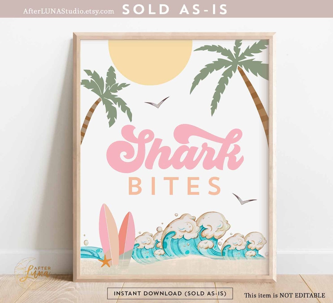 Girl Pink Peach Surfing Surf Birthday Shark Bites Sign the Big One Surf ...