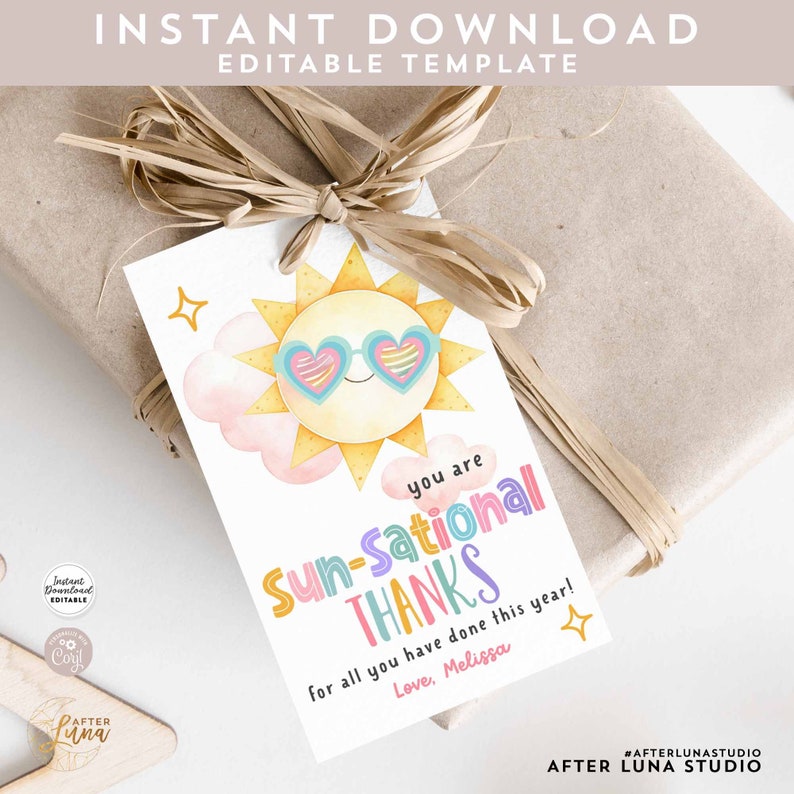 Editable Sun Sational Teacher Appreciation Gift Tags Sunshine School ...