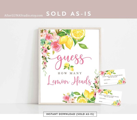Pink Floral Lemon Guess How Many Lemon Heads Game Printable - Etsy