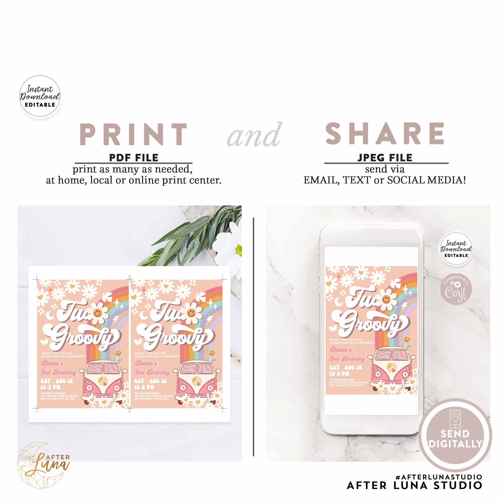 Editable Two Groovy Invite Groovy 2nd Birthday Invite Pink - Etsy