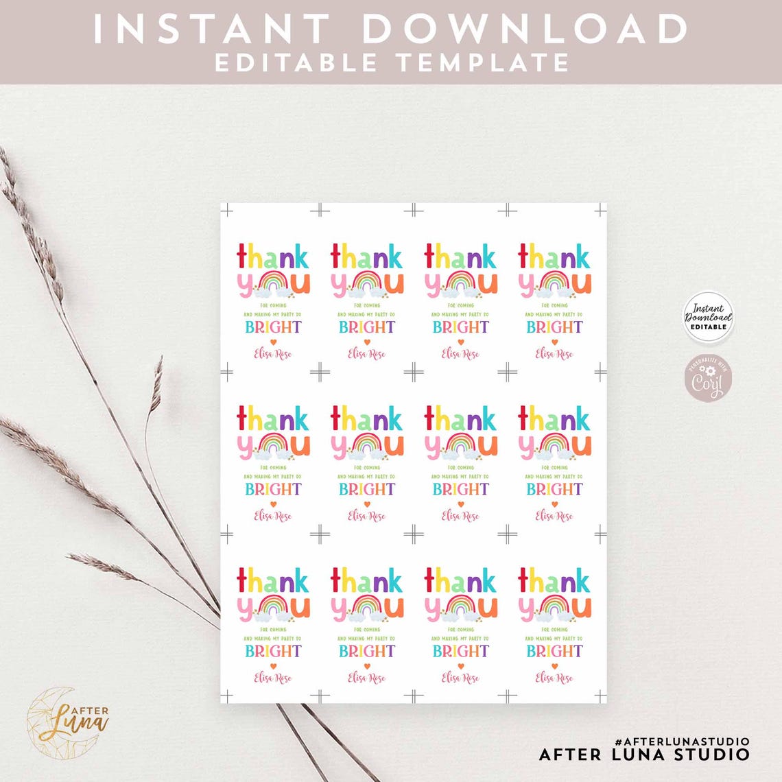 Editable Colorful Rainbow Thank You Treat Tag Favor Tags Gift Tags ...