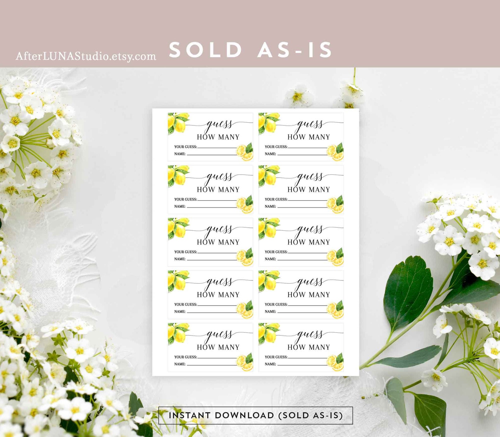 Lemon Guess How Many Sign and Tickets Printable Citrus Lemon Bridal ...