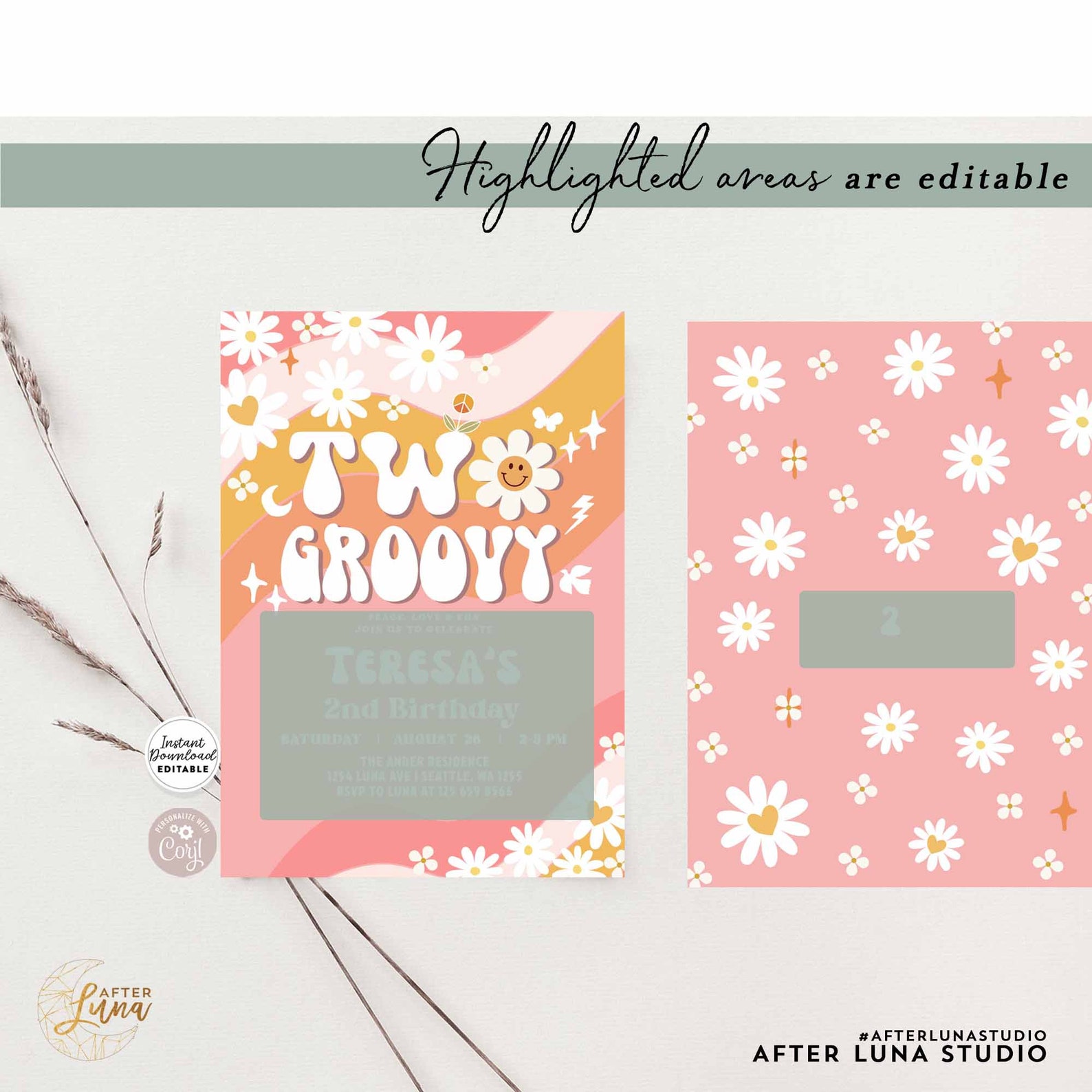 Editable TWO Groovy Invite 2nd Birthday Groovy Invite Birthday - Etsy