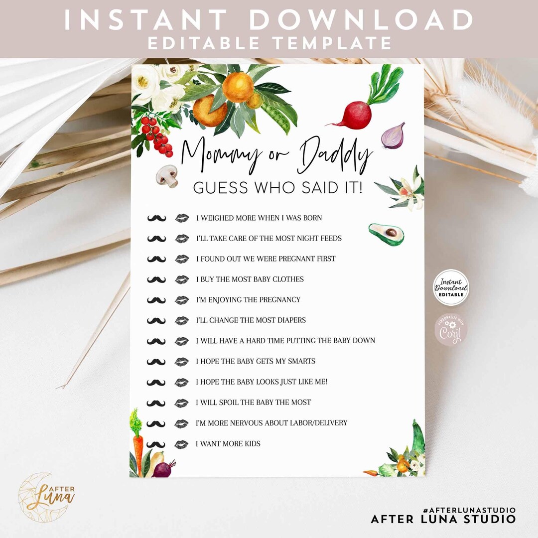 EDITABLE Locally Grown Farm Farmers Market Guess Who Said It Game Card ...