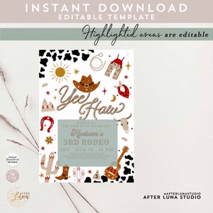 Editable ANY AGE Red Cowboy Yee Haw Rodeo Invitation 2nd 3rd 4th 5th ...