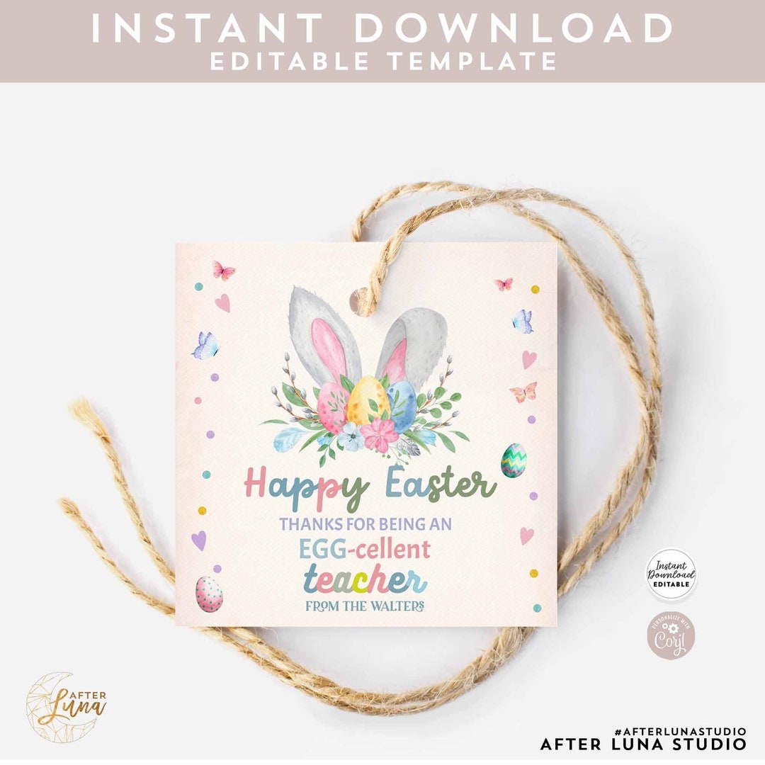 EDITABLE ANY WORDING Easter Teacher Square Tag Printable Easter Egg ...