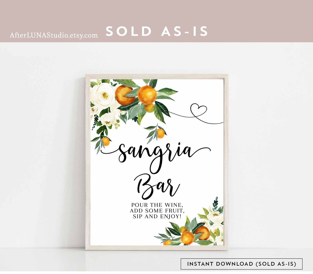 Orange Citrus Sangria Bar Sign White Floral Rustic A Little Cutie is on ...