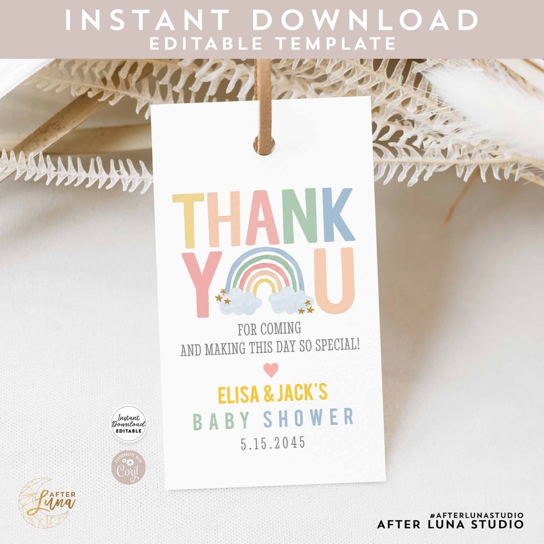 Editable Rainbow Thank You Treat Tag Favor Tags Gift Tags Printable ...