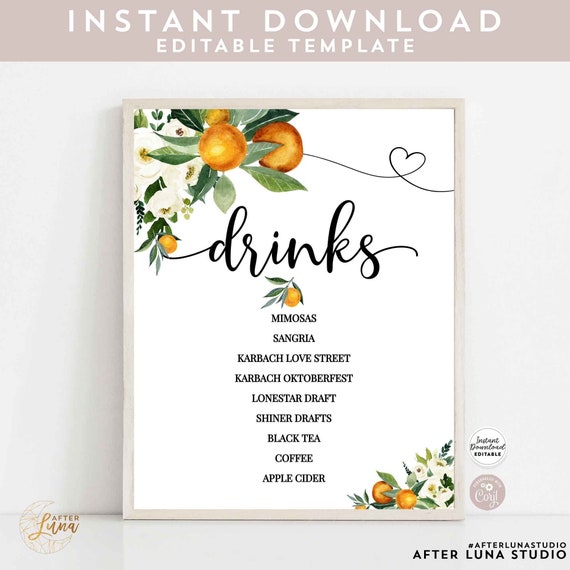 Editable Orange Drink Menu 8x10 Sign A Little Cutie is - Etsy