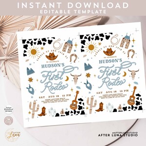 Editable Cowboy My First 1st Rodeo Invitation Birthday Invite Ranch ...