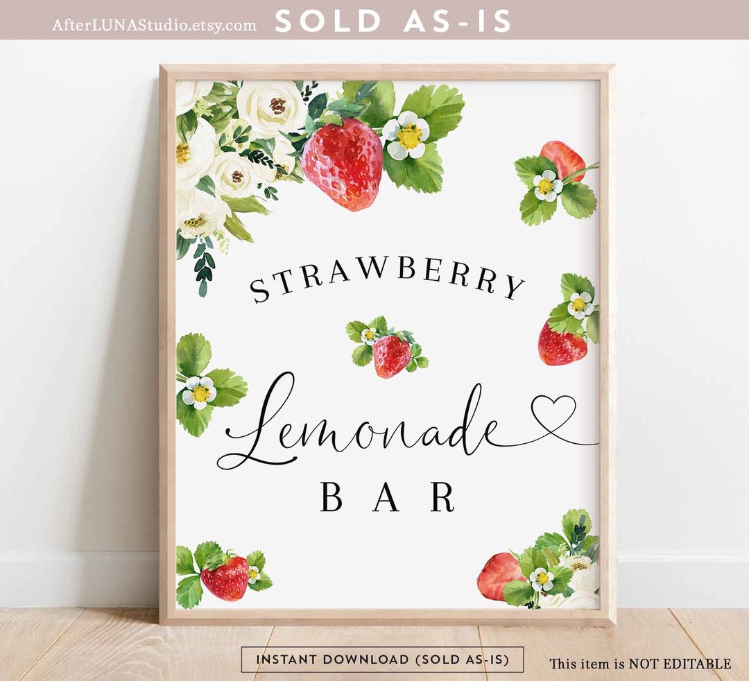 Strawberry Lemonade Bar Sign Strawberry Berry Sweet Baby Shower Decor ...