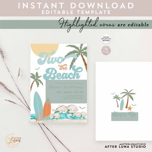 Editable Boy Surf Surfing 2nd Birthday Invite Two the Beach Modern ...
