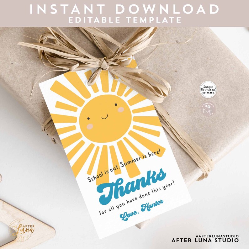 Editable Teacher Appreciation Gift Tags Boy Blue Sun Sunshine School ...