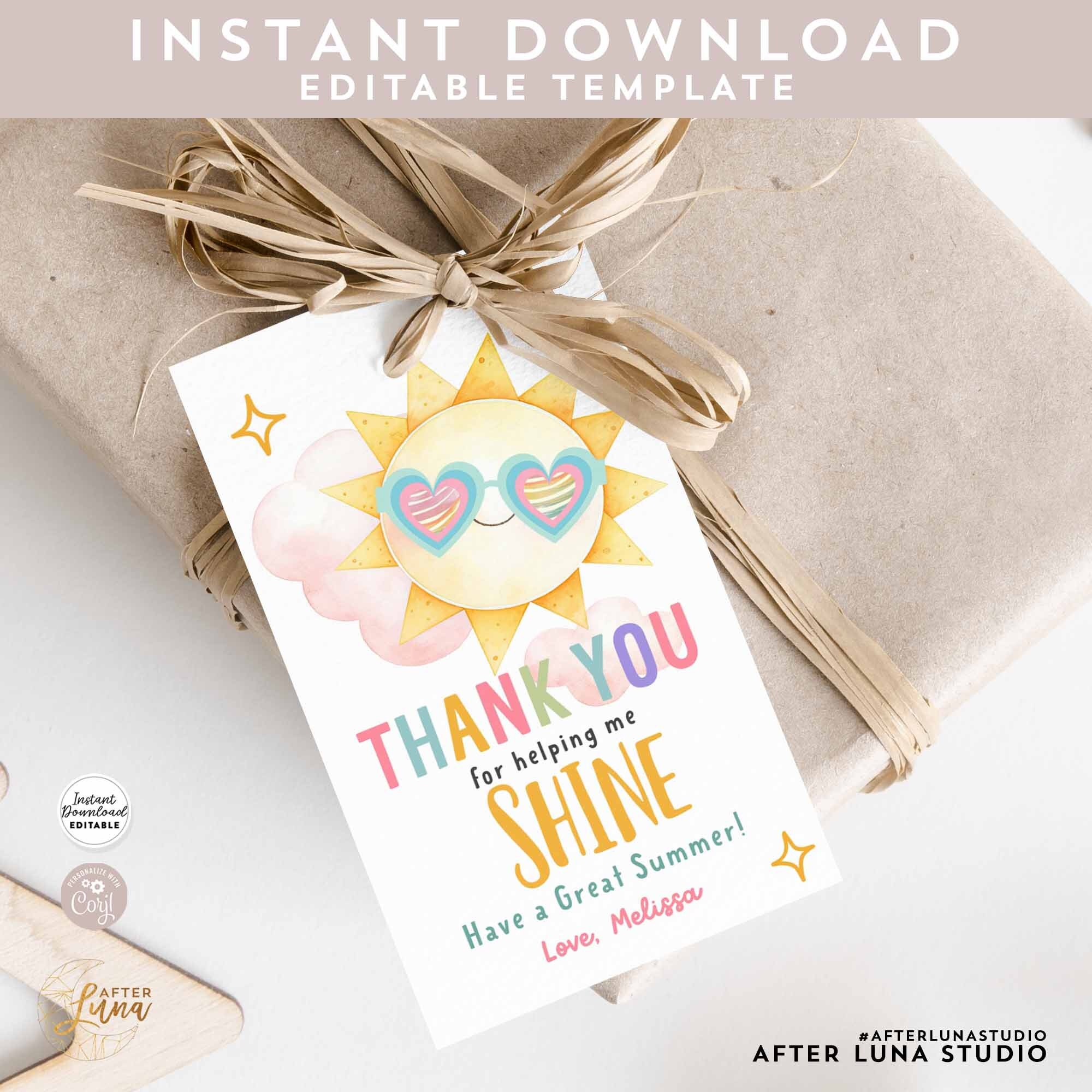 Editable Thank You for Helping Me Shine Tag Teacher Appreciation Gift ...