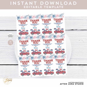 Editable 4th of July Thank You Favor Gift Tag July 4th Red Pickup Truck ...