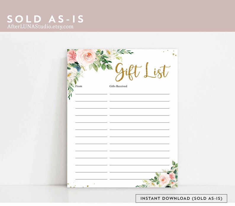 Blush Pink Gold Floral Guest List Sign in Sheet Printable for - Etsy
