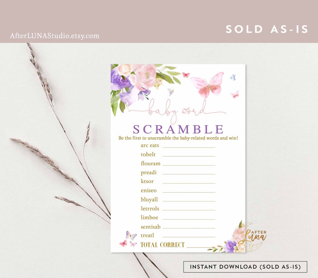 Butterfly Baby Word Scramble Game Pink Purple Lavender Lilic Virtual ...