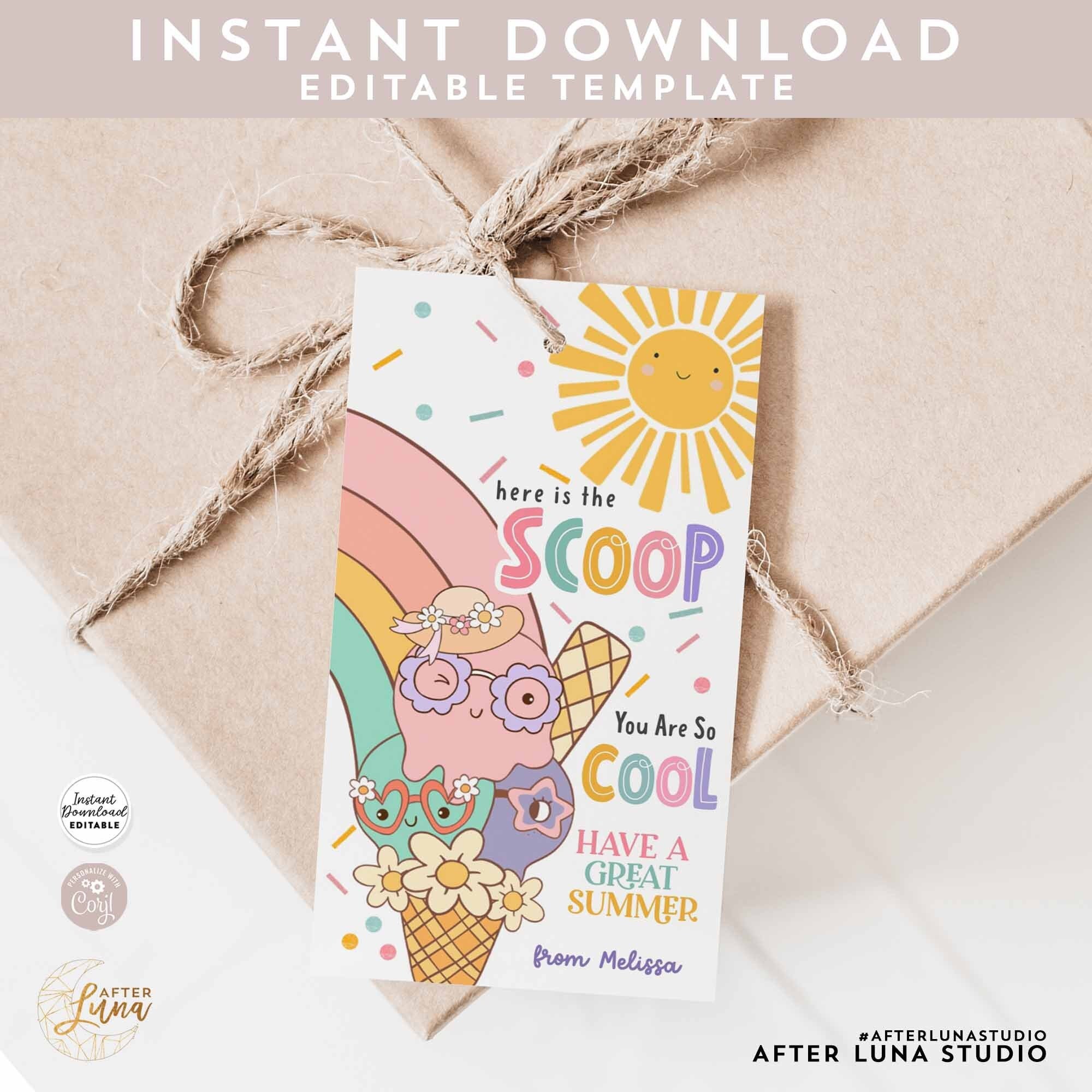 Editable Ice Cream Teacher Appreciation Summer End of Year Last Day of ...