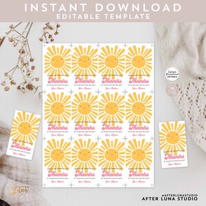 Editable Teacher Appreciation Gift Tags Girl Pink Sun Sunshine School ...