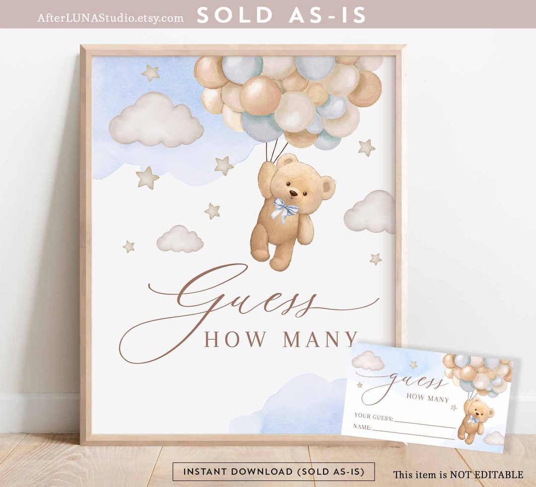 Blue Boy Teddy Bear Hot Air Balloon Guess How Many Game Boho We Can ...