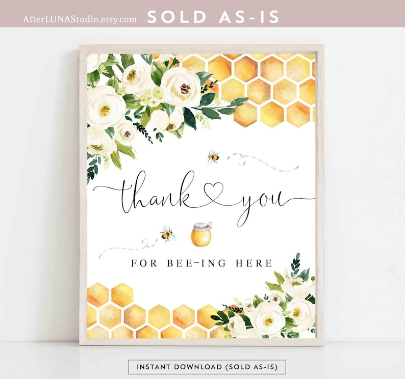 Bee Thank You for Beeing Here Sign Rustic Gender Neutral Honey Bumble ...