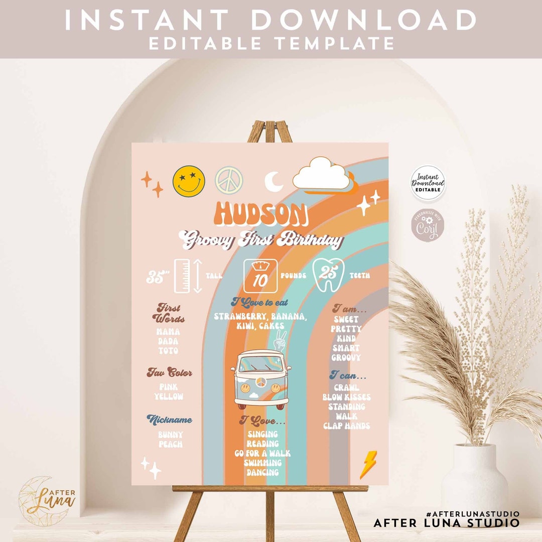 Editable Fall Groovy One Two Groovy Birthday Milestone Poster Birthday ...