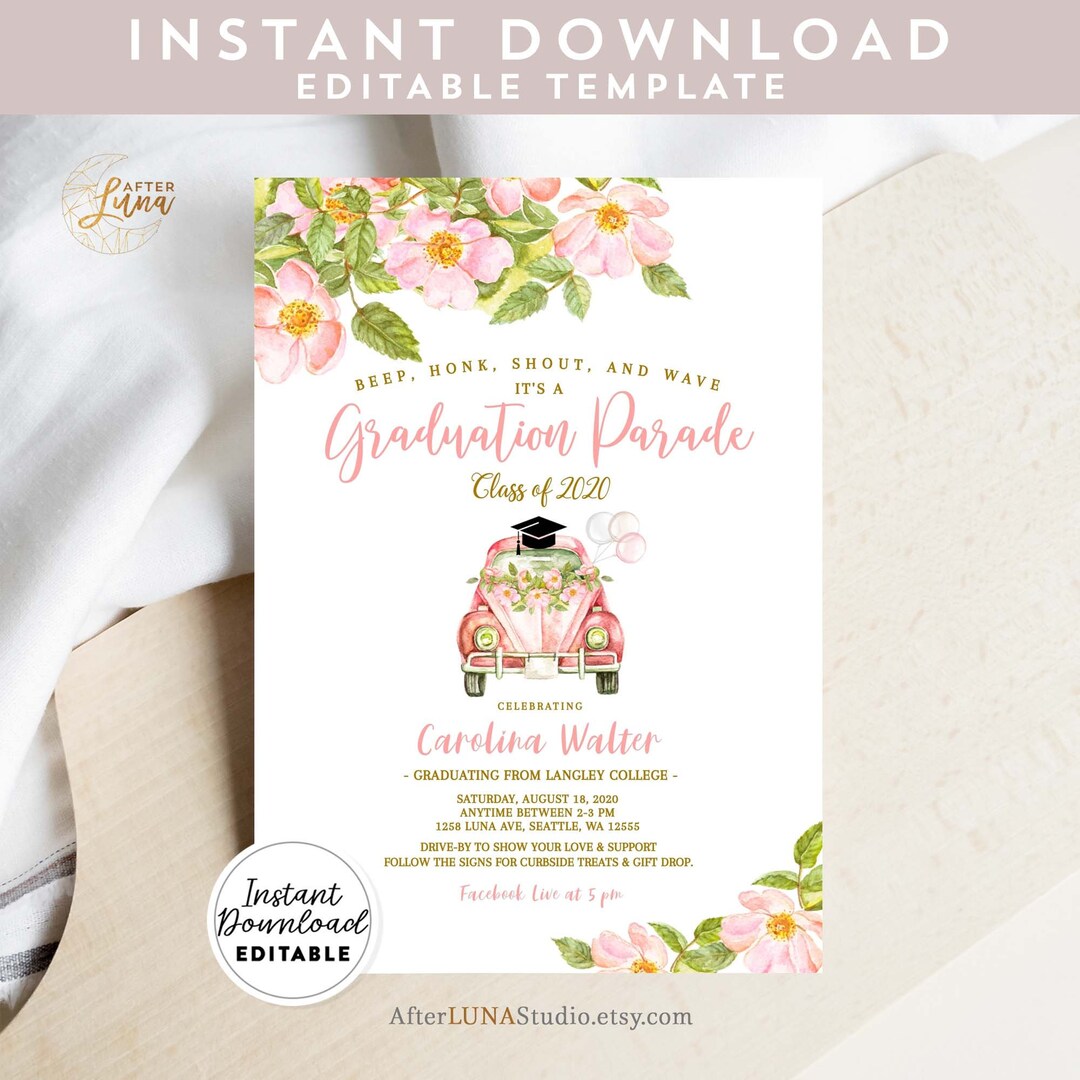 EDITABLE Graduation Parade Invitation Instant Download Rustic - Etsy Canada