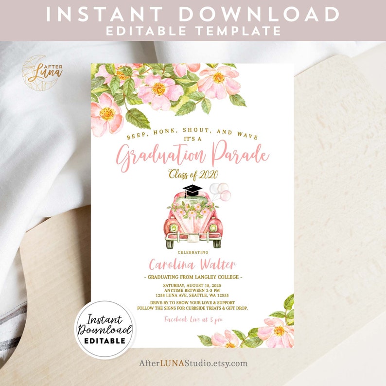 EDITABLE Graduation Parade Invitation Instant Download Rustic | Etsy Canada