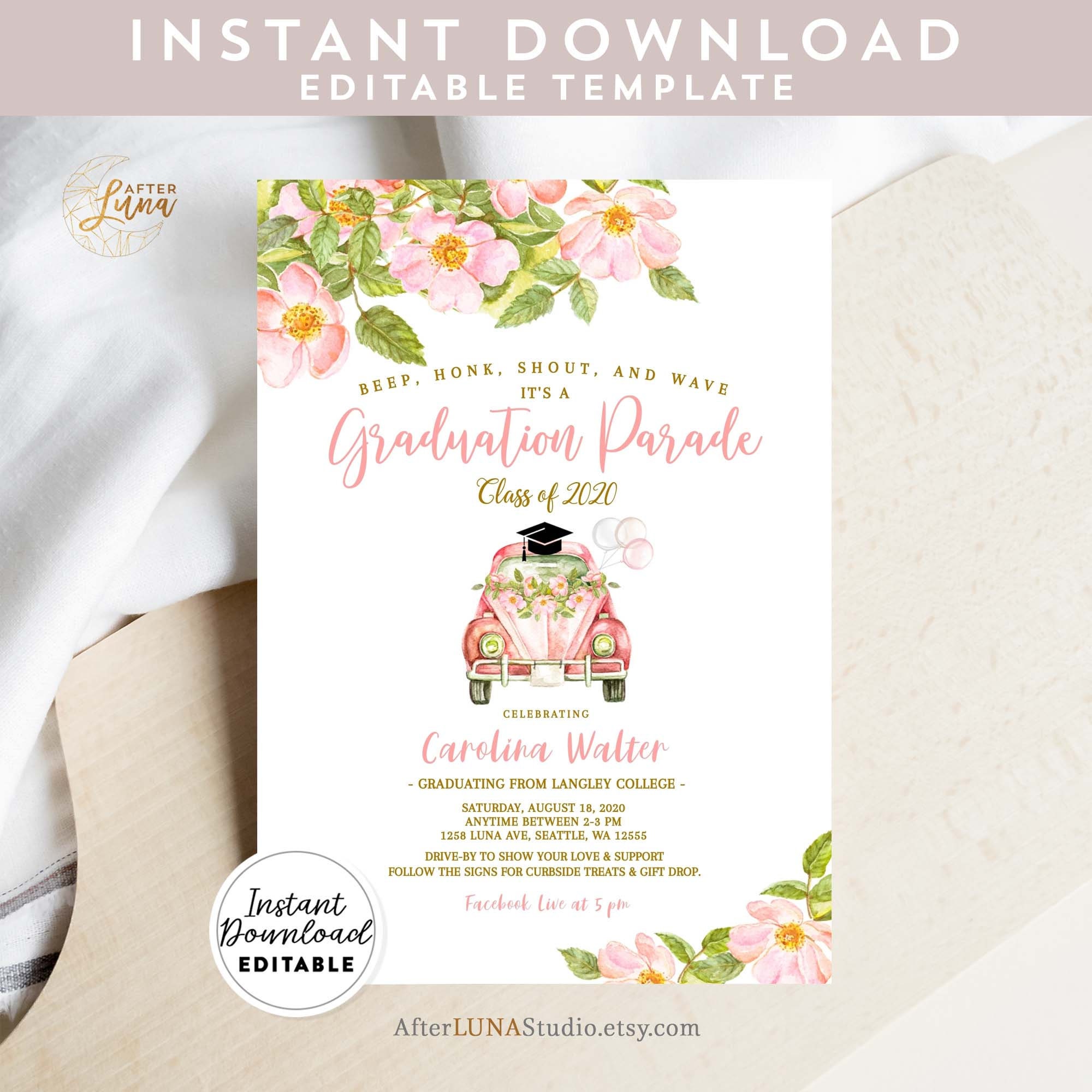 EDITABLE Graduation Parade Invitation Instant Download Rustic | Etsy Canada