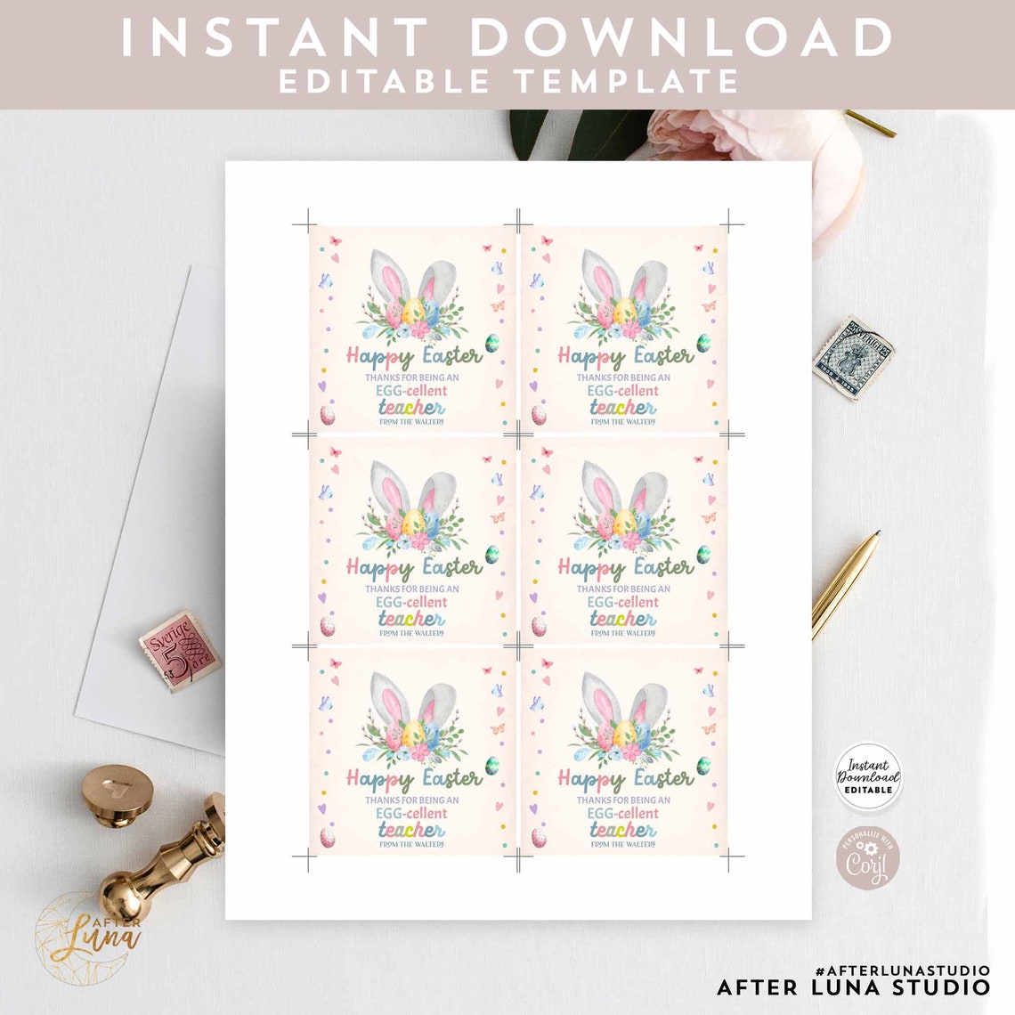 EDITABLE ANY WORDING Easter Teacher Square Tag Printable - Etsy